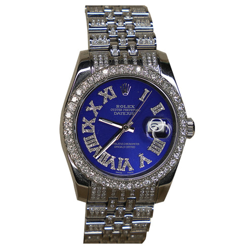 ROLEX DATEJUST SILVER BLUE FACE STONE ROMANX - 116200 – Ariel's Jewelry